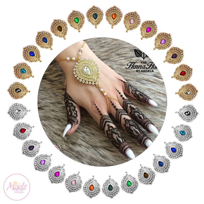 Crystal Pearl Kundan Gold Indian Panja Hand Chain Ring Slave Bracelet ...