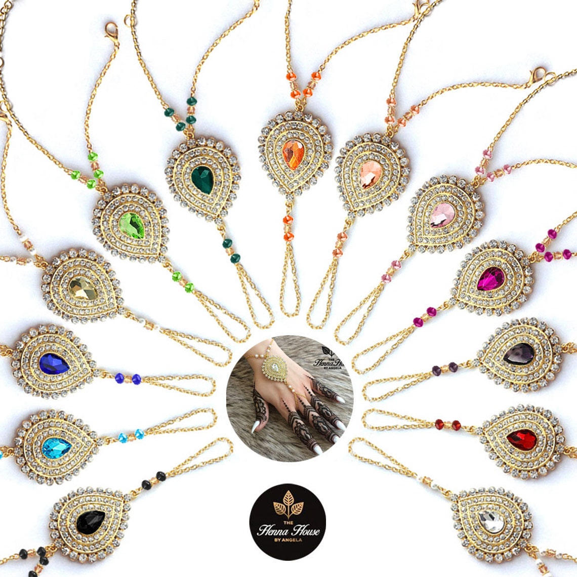 Crystal Pearl Kundan Gold Indian Panja Hand Chain Ring Slave - Etsy