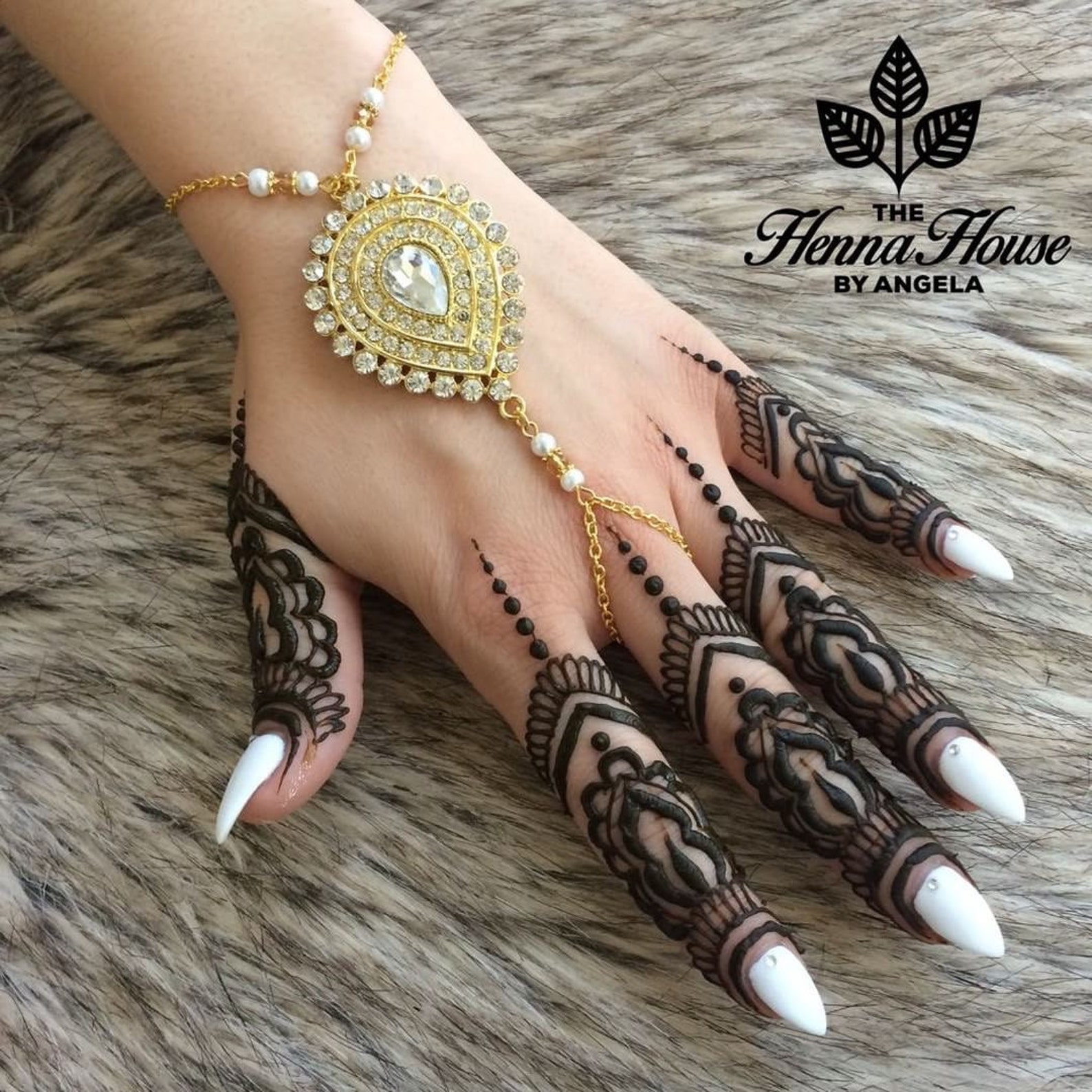 Crystal Pearl Kundan Gold Indian Panja Hand Chain Ring Slave Bracelet ...