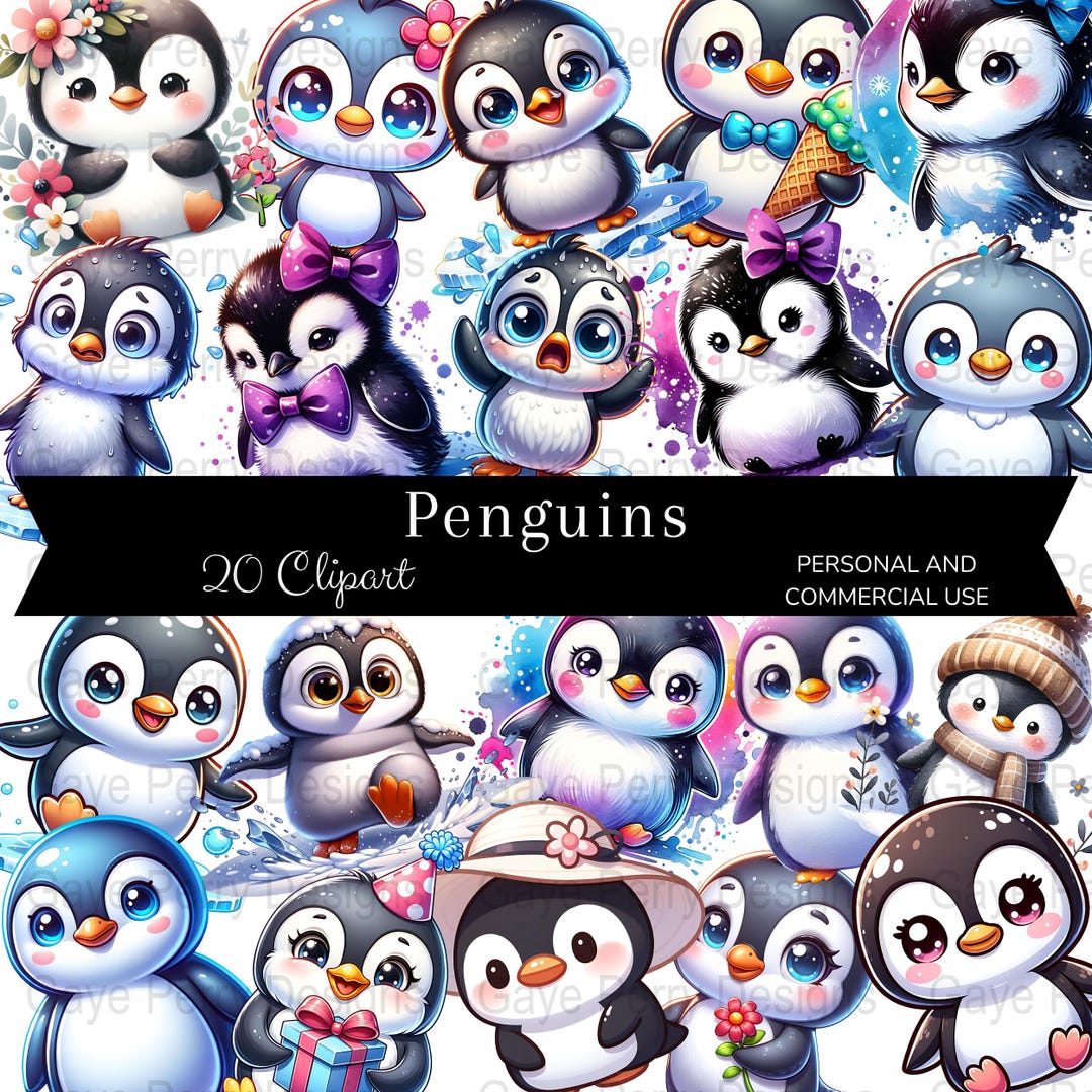 Winter Penguins Clipart, Christmas Holiday Sublimation Design, Digital ...
