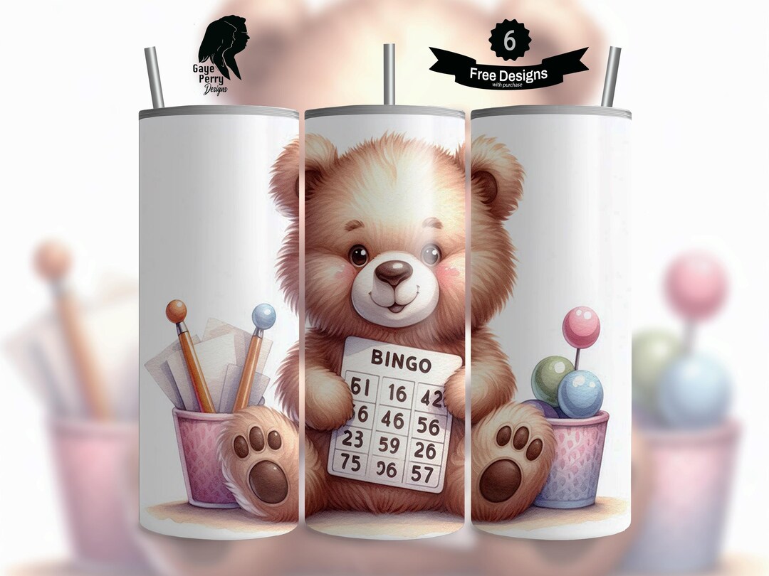 Teddy Bear Bingo Game 20 Oz Skinny Tumbler, Animal Card Game Night ...
