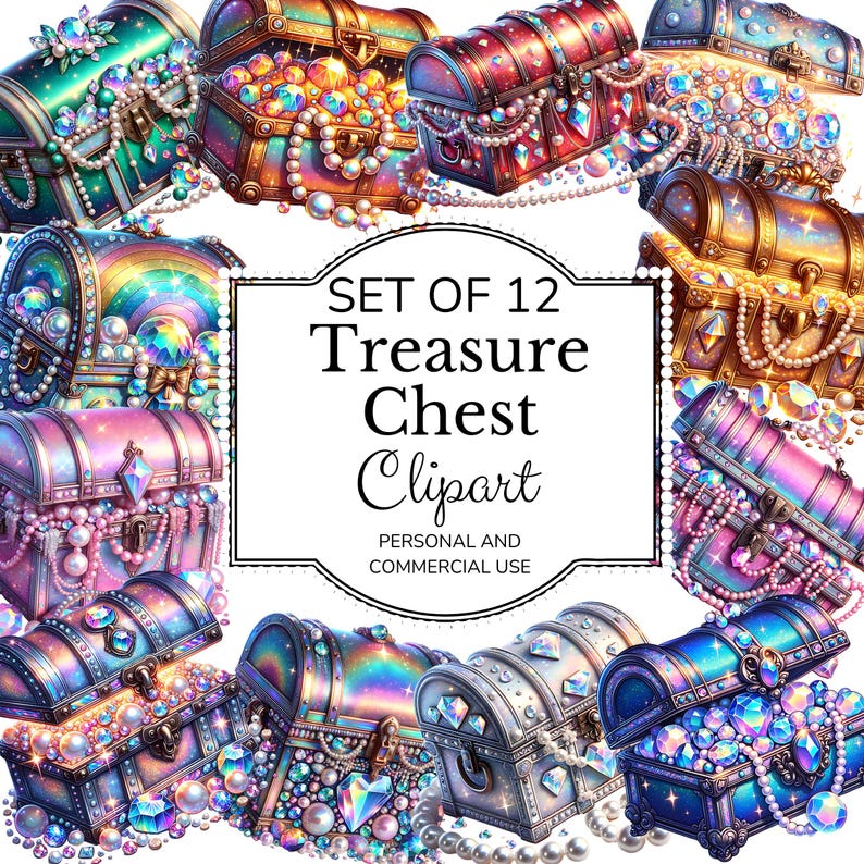 Jeweled Treasure Chest Clipart Bundle: PNG, Commercial Use (digital ...