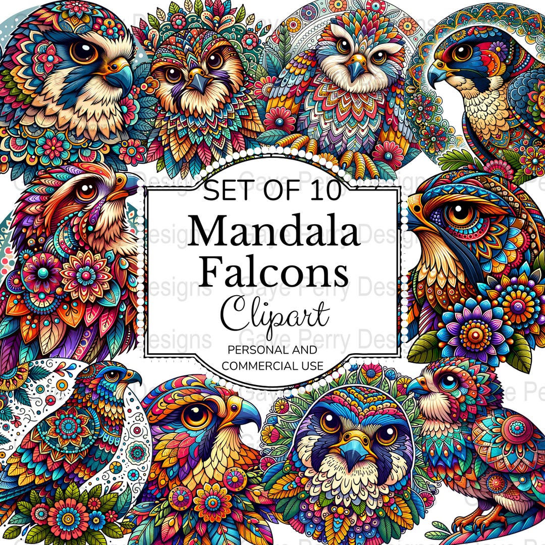 Mandala Falcon Clipart: Bird of Prey Sublimation Design (PNG Digital ...