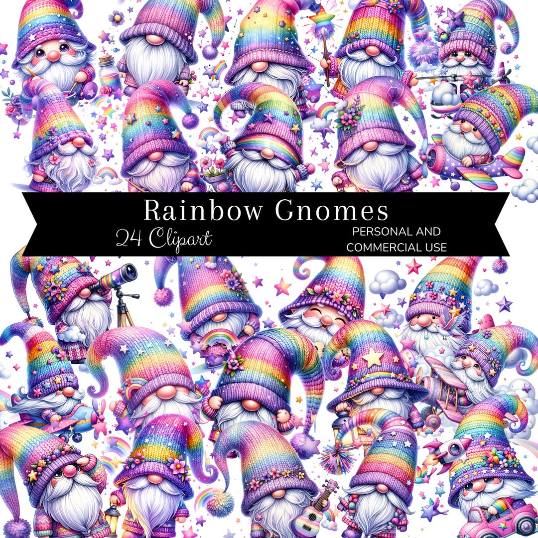 Rainbow Gnomes Clipart Bundle, Colorful Whimsy Sublimation Design ...