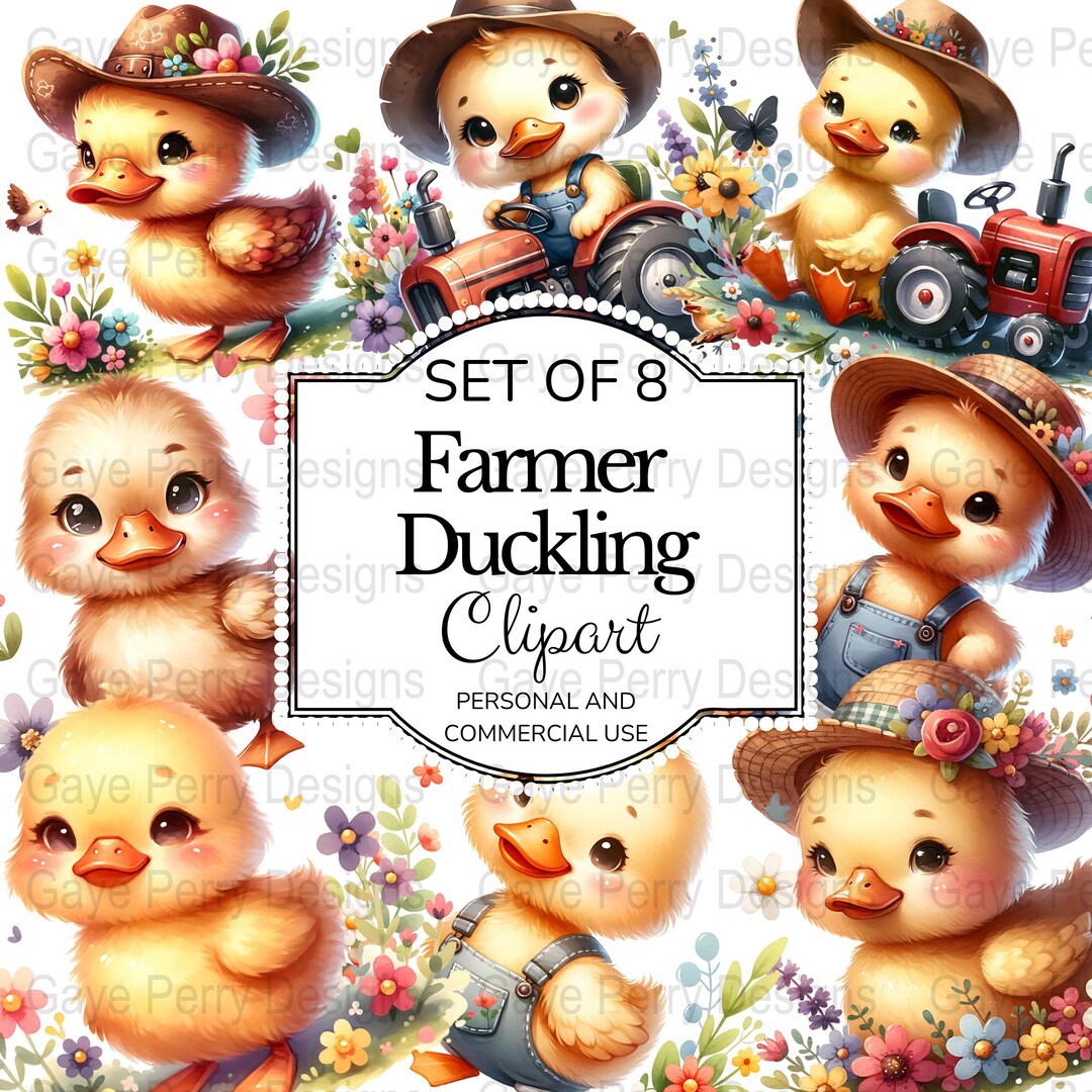 Floral Farm Duck Clipart, Overalls Hat Sublimation Graphic, Tractor ...