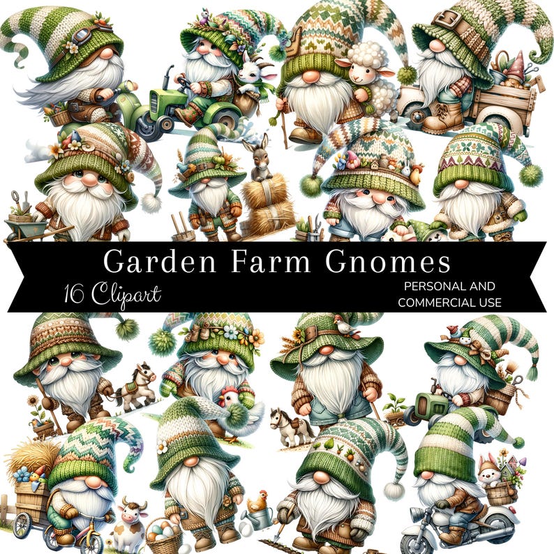Animal Farm Gnome Clipart: Gardening PNG Graphics (digital Download) - Etsy