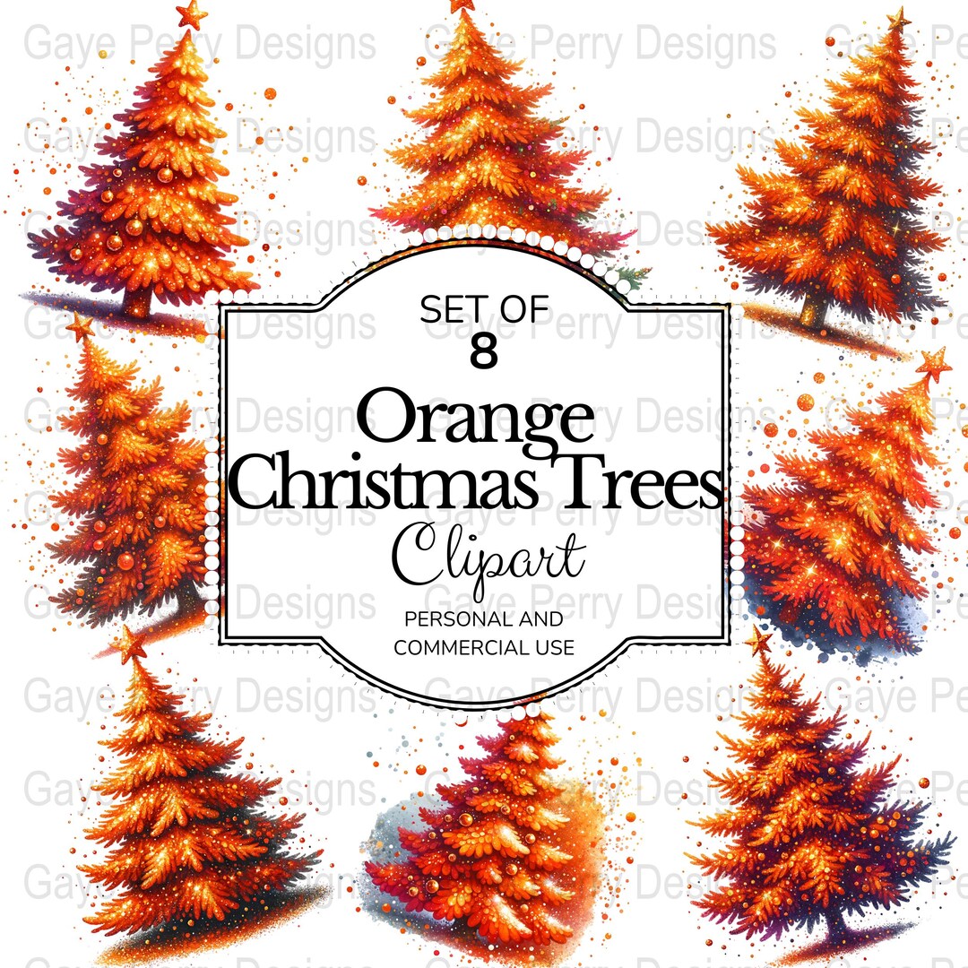 Orange Christmas Trees Clipart, Glitter Sparkle Sublimation Design ...