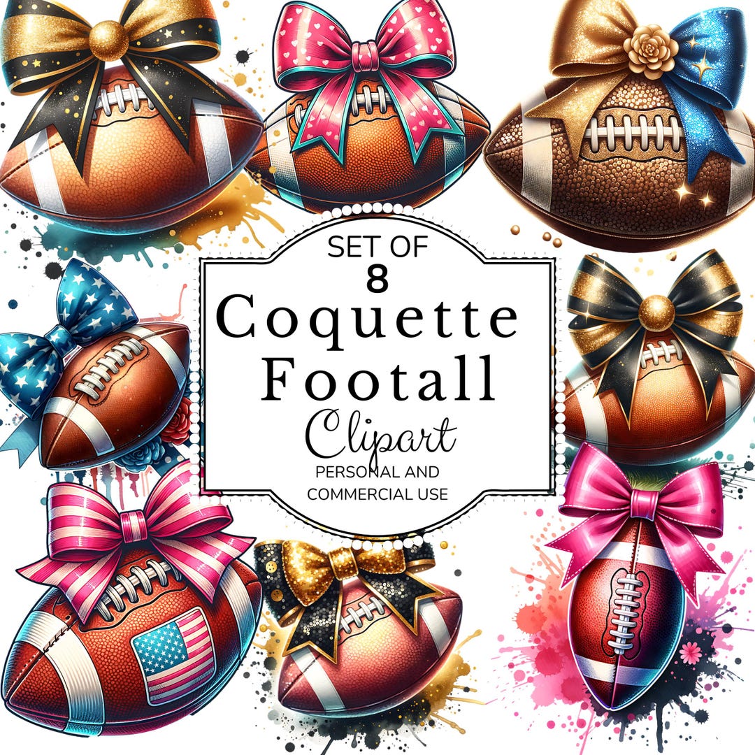 Watercolor Football Bow Clipart, Coquette Bow, Sublimation Design ...