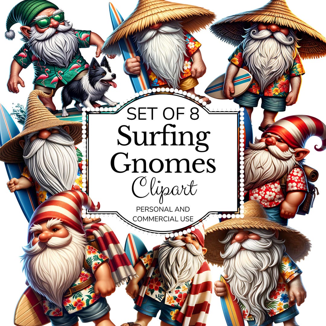 Surfing Gnome Clipart Bundle: Hawaiian Beach PNG (digital Download) - Etsy
