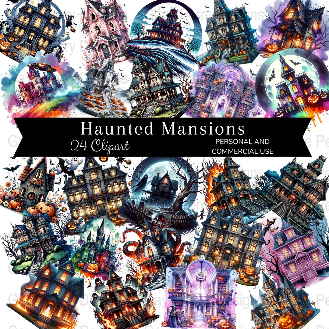 Haunted Mansion Clipart, Spooky Halloween House Sublimation Design ...