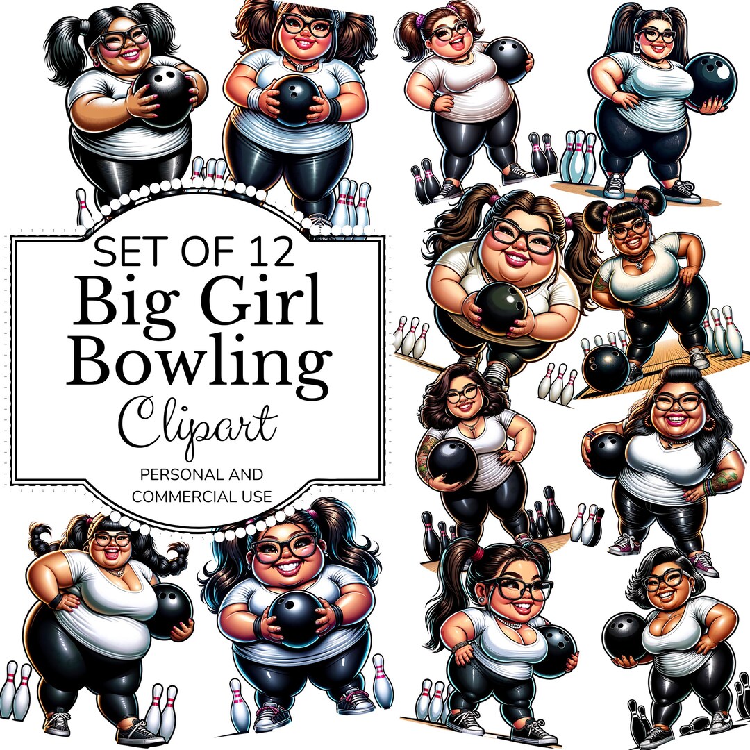 Big Girl Bowling Clipart, Cute Girls Ball Pins, Sublimation Design ...