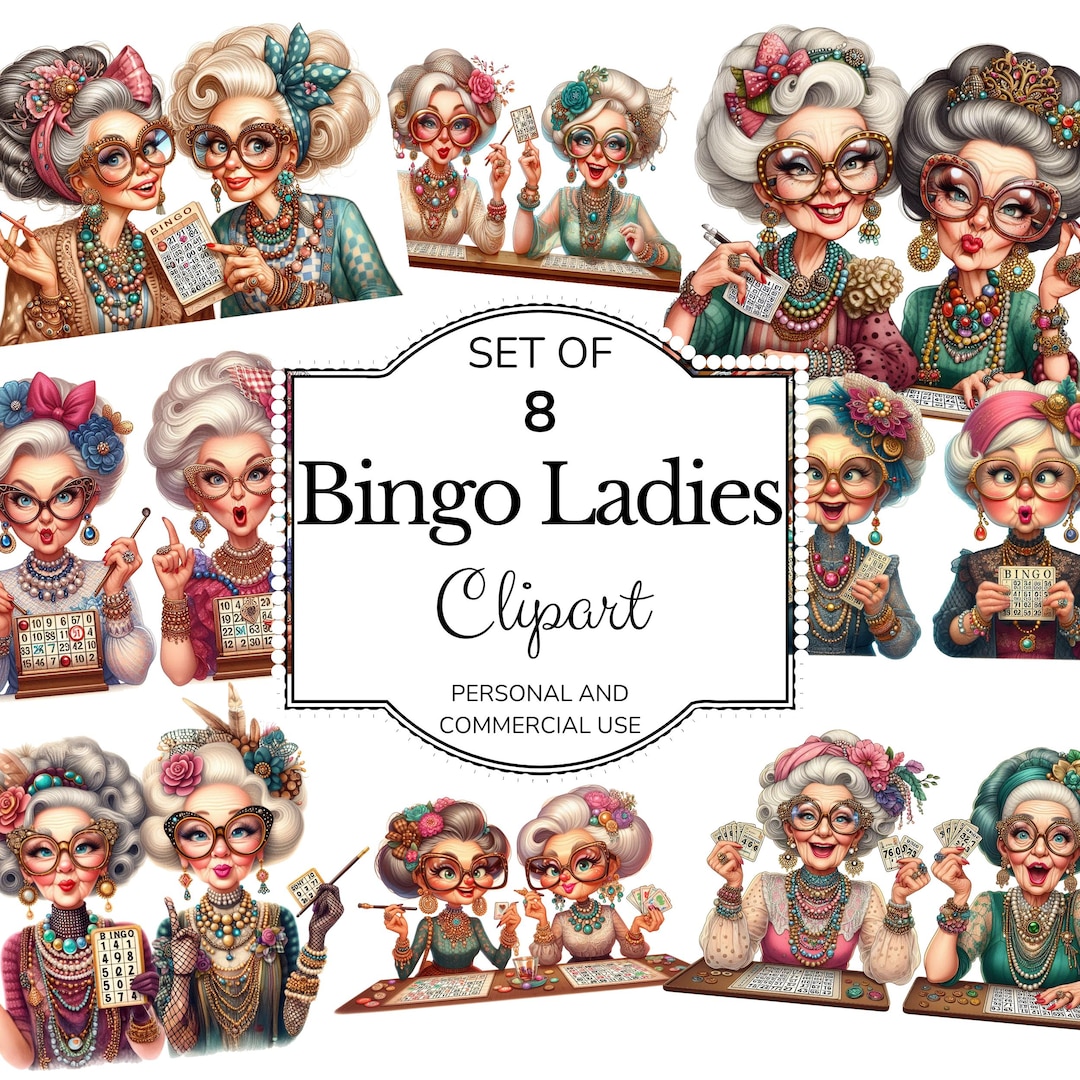 Old Bingo Ladies Clipart, Cheerful Senior Lady, Sublimation Design ...