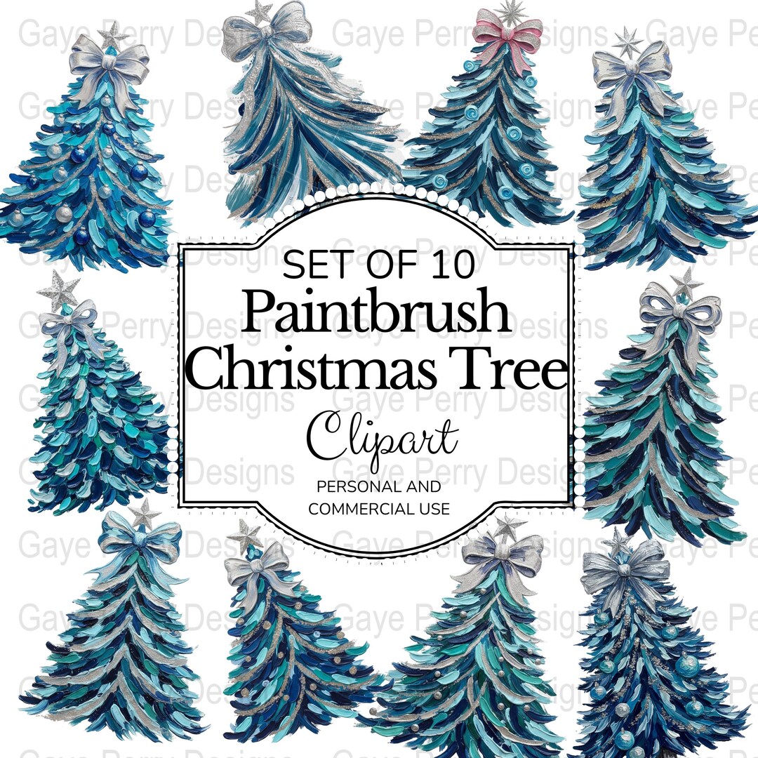Blue Brushstroke Christmas Tree Clipart, Painted Sublimation Design ...