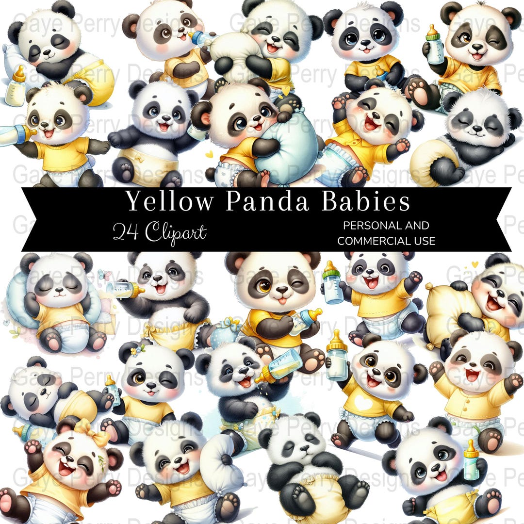 Yellow Panda Bear Clipart, Baby Animal, Digital Download, Transparent ...