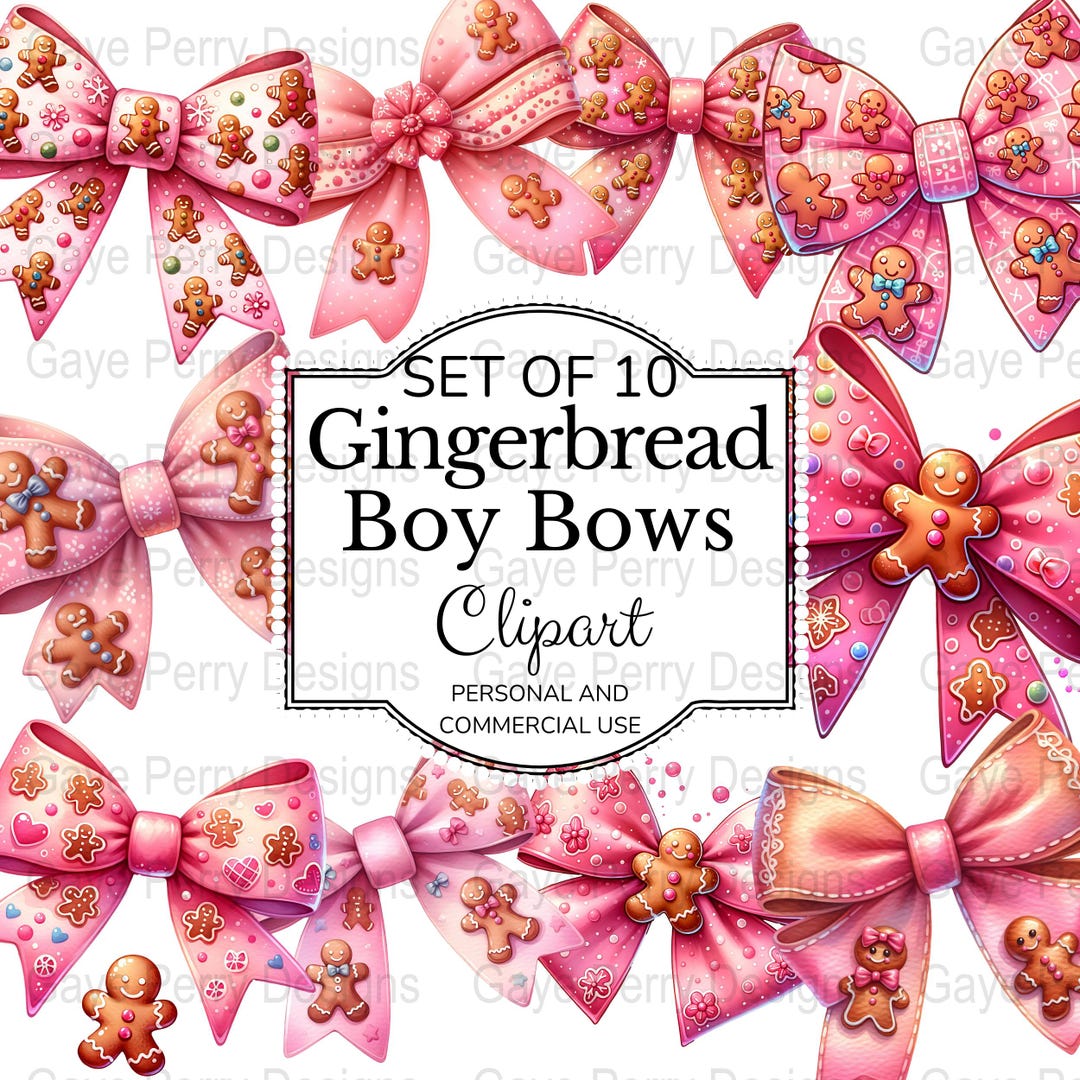 Coquette Christmas Bow Clipart, Gingerbread Boy Sublimation Design ...