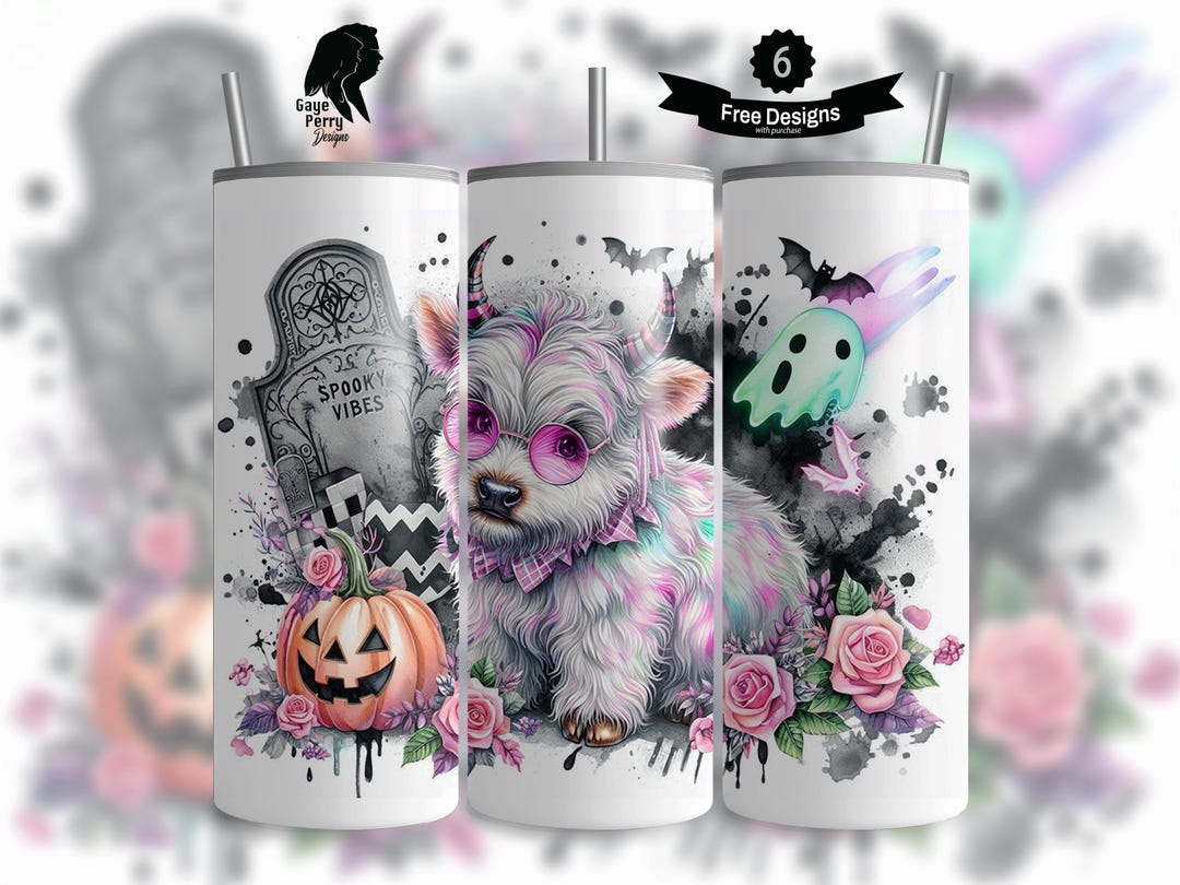 Cute Ghoul Halloween Highland Cow 20 Oz Tumbler Wrap, Ghost Sublimation ...