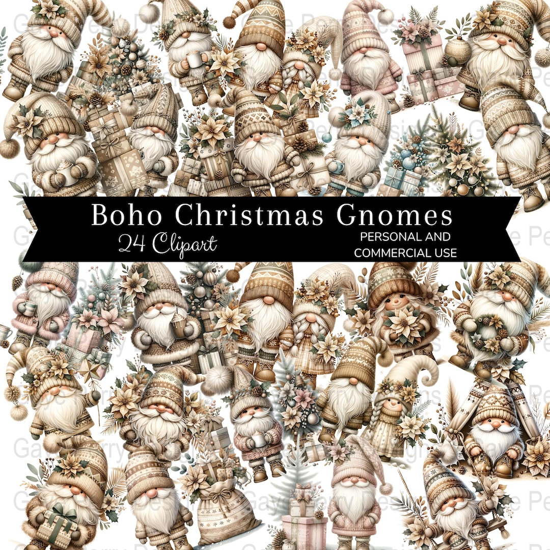 Boho Christmas Gnomes Clipart, Girl Tree Flower Sublimation Design ...