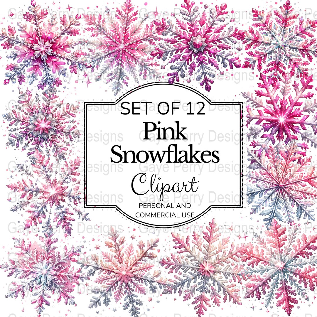 Pink Snowflakes Clipart, Christmas Winter Sublimation Design, Digital ...