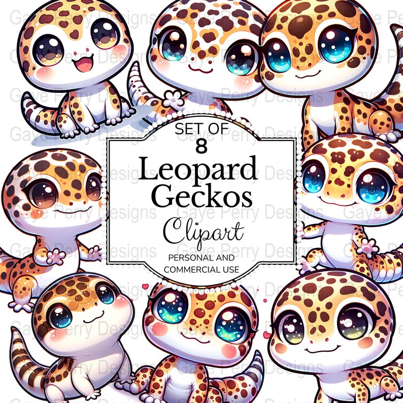 Leopard Geckos Clipart, Colorful Lizards Sublimation Design, Crafter ...