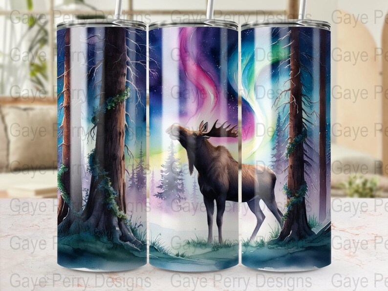 Alcohol Ink Northern Lights Moose Wrap, 20 Oz Skinny Tumbler ...