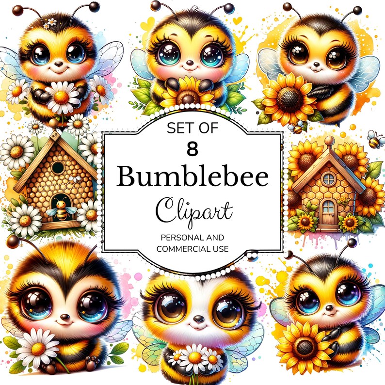 Bumblebee Clipart Bundle, Cute Bee Clipart Bundle, Honey Bee PNG, Bees ...