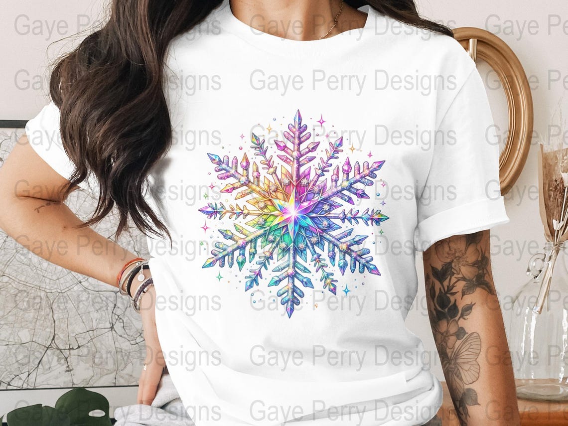 Rainbow Snowflakes Clipart, Christmas Winter Sublimation Design ...