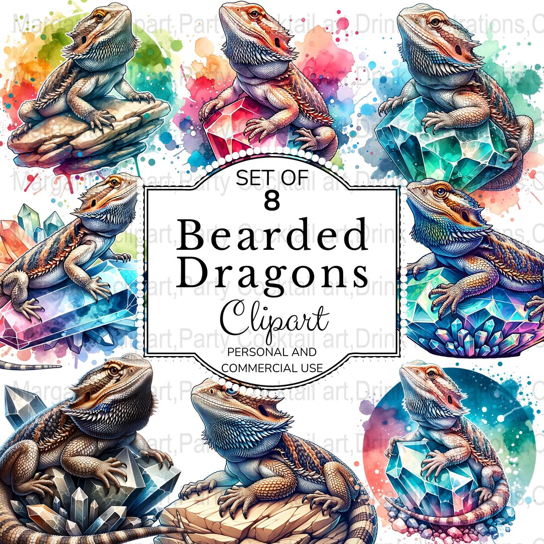 Watercolor Bearded Dragon Clipart: Crystal Lizard PNG (digital Download ...
