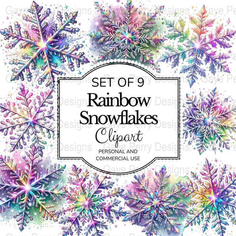 Rainbow Snowflakes Clipart, Christmas Winter Sublimation Design ...