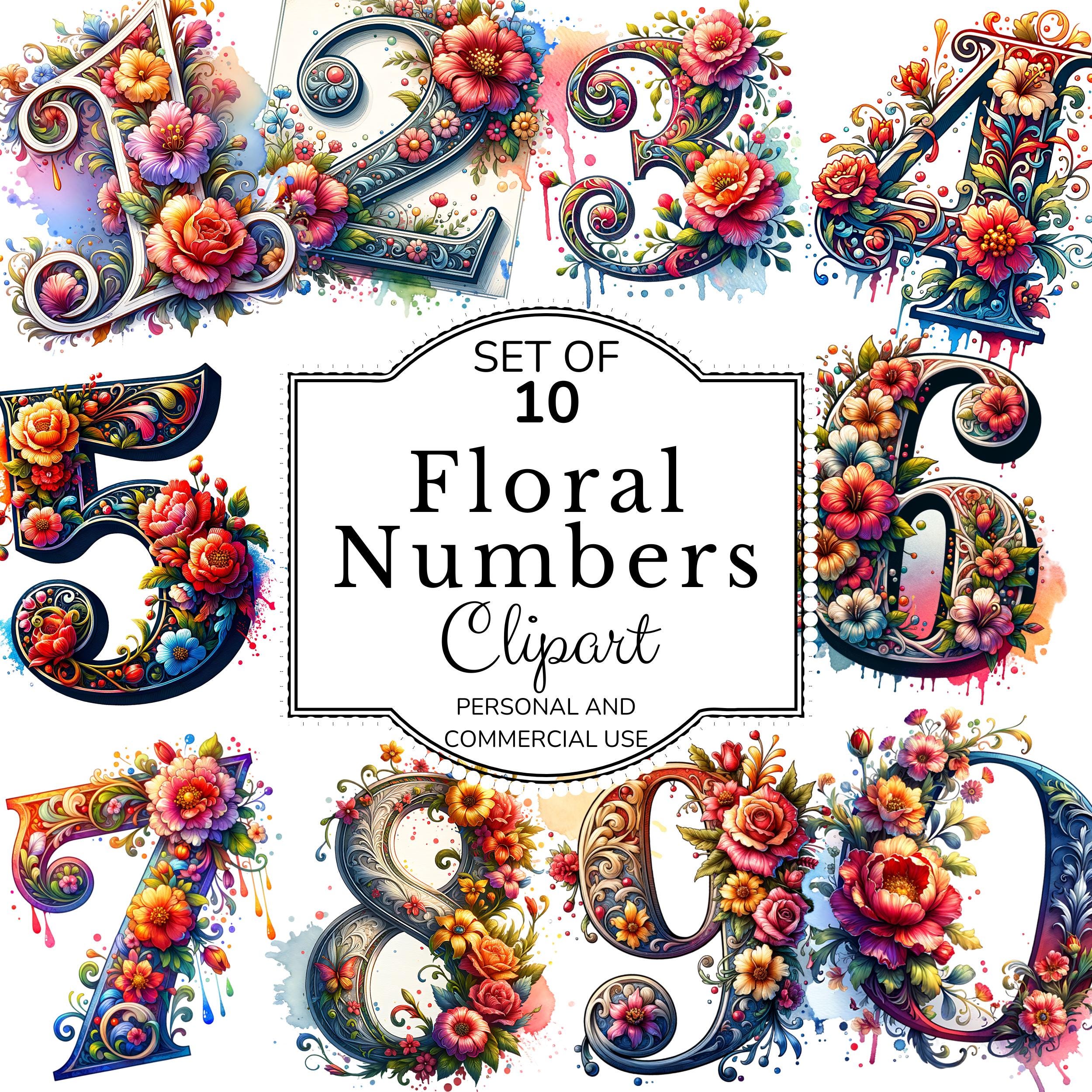 Floral Number Clipart: 3D Ornate PNG Bundle (digital Download) - Etsy