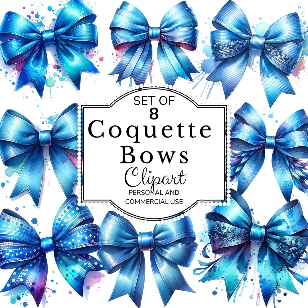 Watercolor Blue Bow Clipart, Coquette Bundle, Sublimation Design ...
