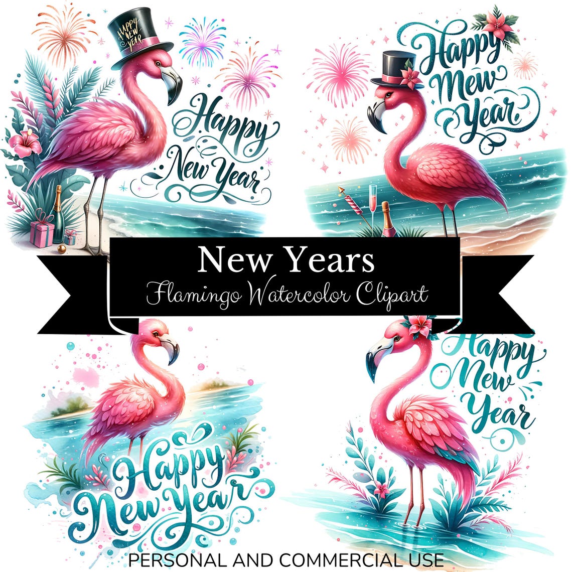 New Year's Flamingo PNG Bundle | New Year's Flamingo PNG Design for ...