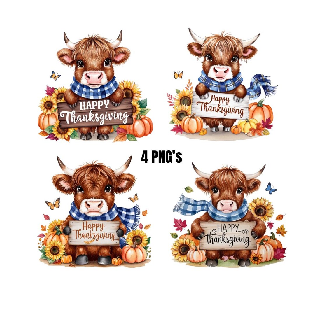 Thanksgiving Highland Cow PNG Bundle | Highland Cow Design | Cute ...