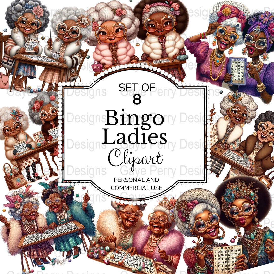 Old Bingo Ladies Clipart, Funny Cheerful Senior Sublimation Design ...