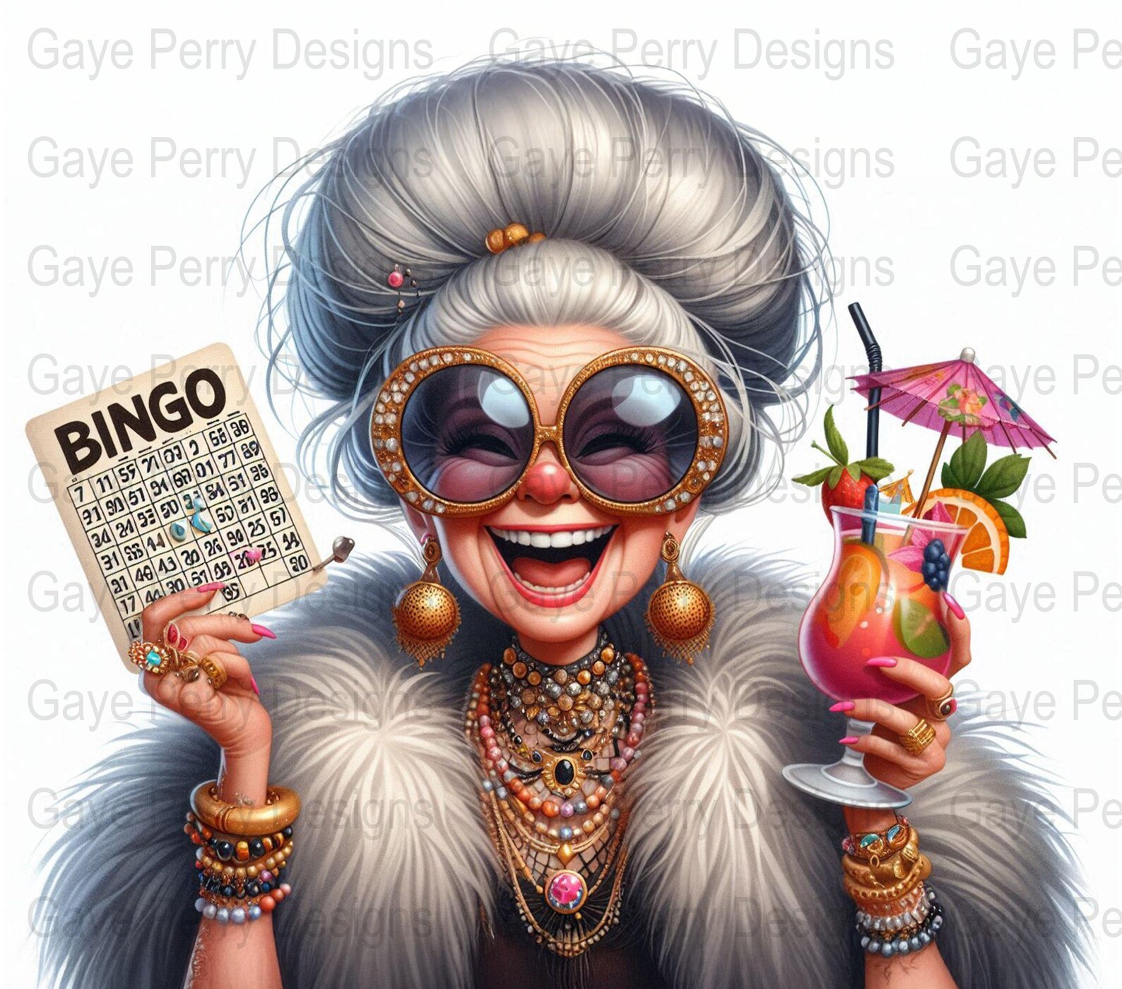 Funny Old Lady Bingo 20 Oz Skinny Tumbler, Gaming Bingo Cocktail Wrap ...