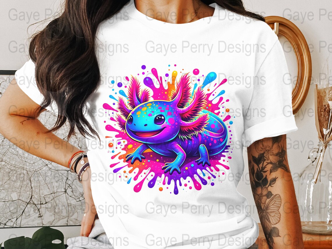 Neon Axolotl Clipart: Watercolor Salamander PNG (commercial Use ...
