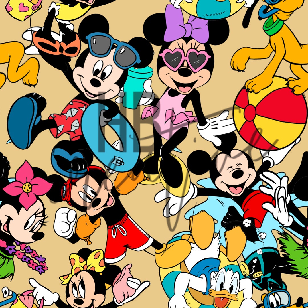 Mouse Gang Beach Fun- Beige Digital Seamless Graphic - Etsy
