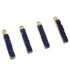 Royal Blue Bar Shape Natural Agate Druzy 24k Gold Electroplated Charms ...