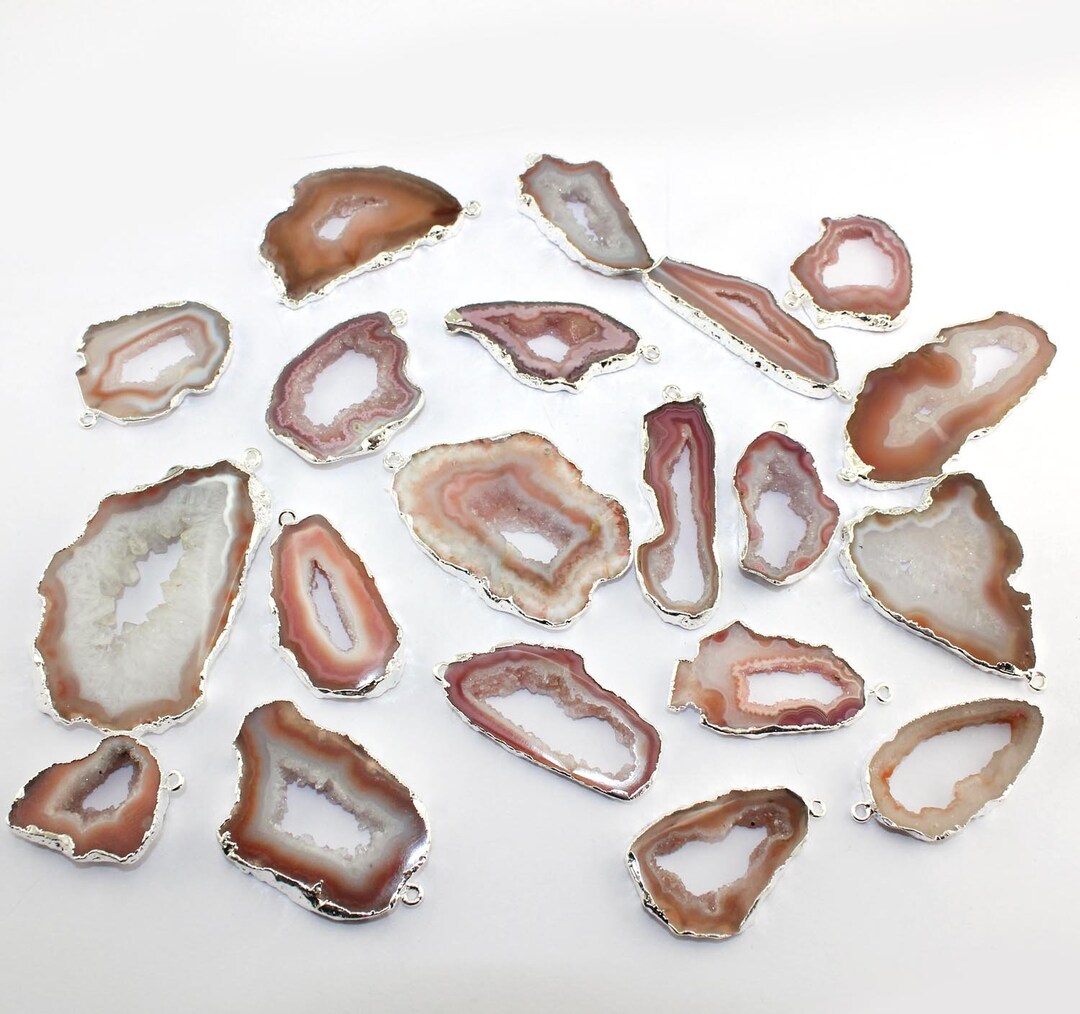 Natural Orange Rust Geode Slice Silver Plated Edge Connectors - Etsy