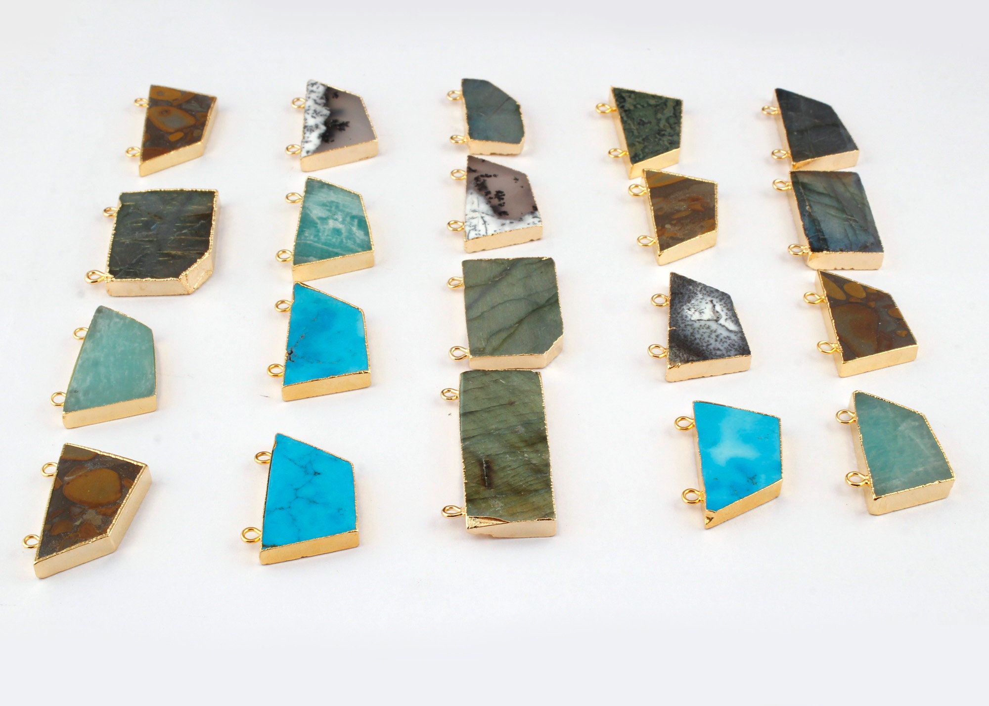 Natural Dendrite Opal Amazonite Turquoise Gold Plated Double | Etsy