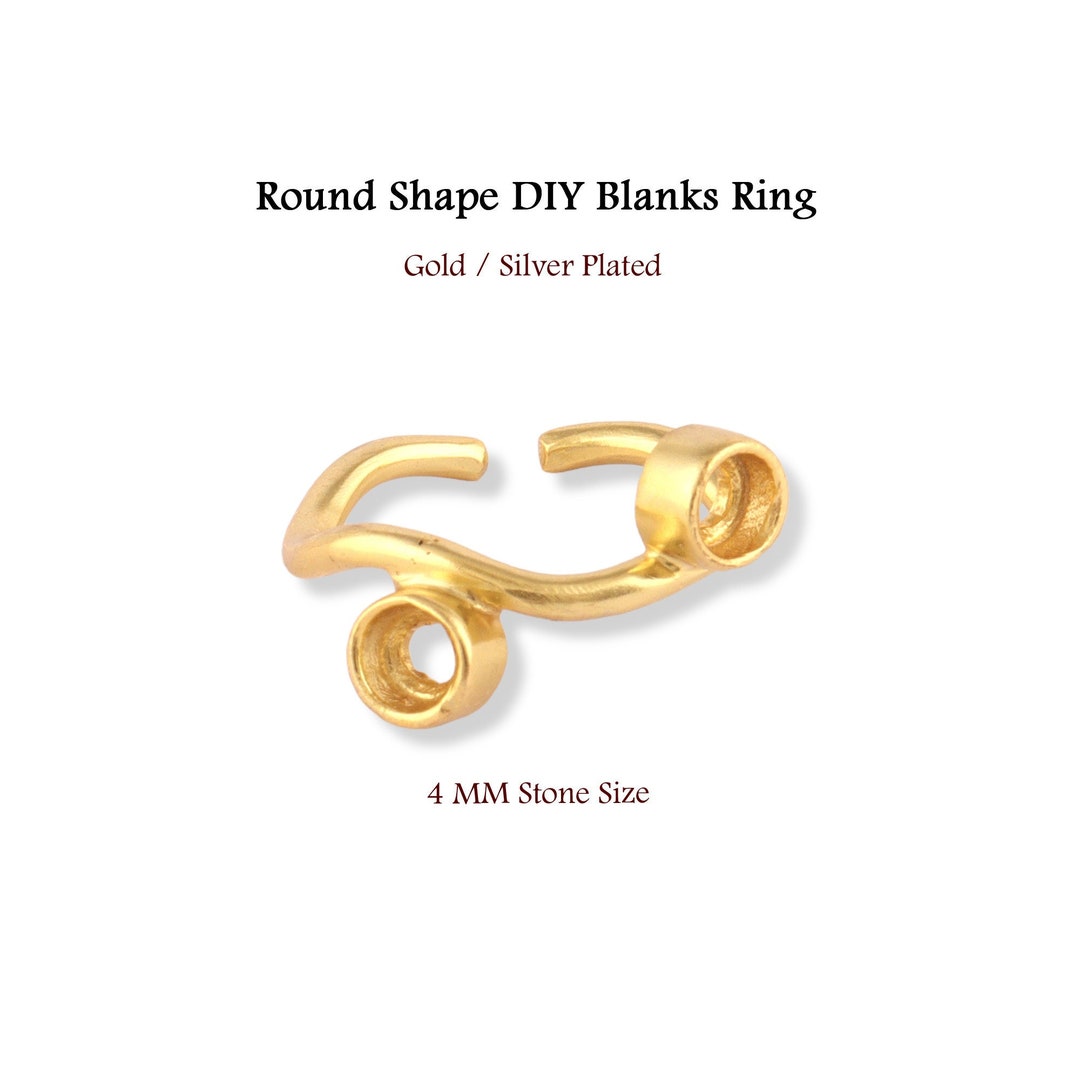 4mm Double Stone DIY Ring Blank Gold Plated Collet Setting Stone Rings ...