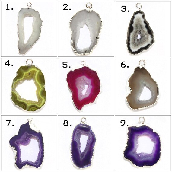 Charming Multi Color Natural Agate Geode Slice Druzy Silver | Etsy