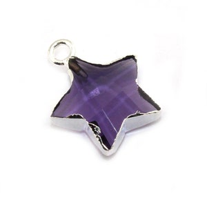 Amethyst Quartz Star Connectors: Silver Electroplated Gemstone Charms ...