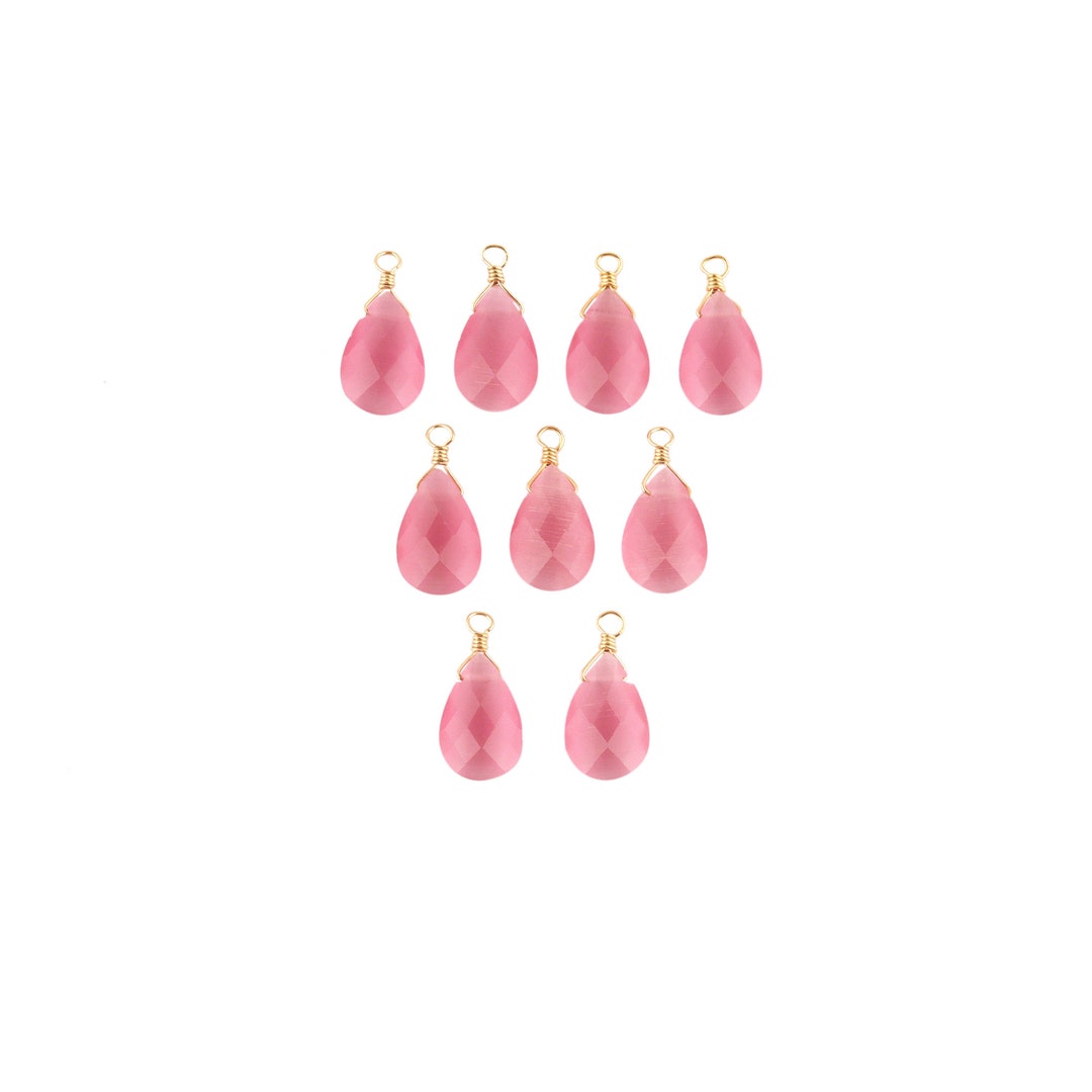 Pear Shape Checker Cut Pink Monalisa Charms Wire Wrapped Connectors ...
