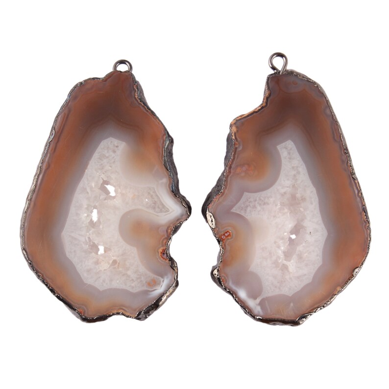 Rust Orange Green Natural Geode Slice Black Rhodium Plated DIY | Etsy