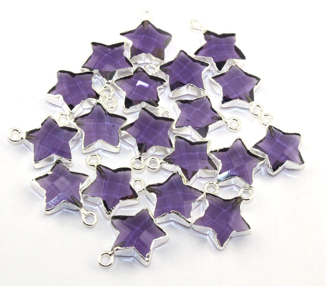 Amethyst Quartz Star Connectors: Silver Electroplated Gemstone Charms ...