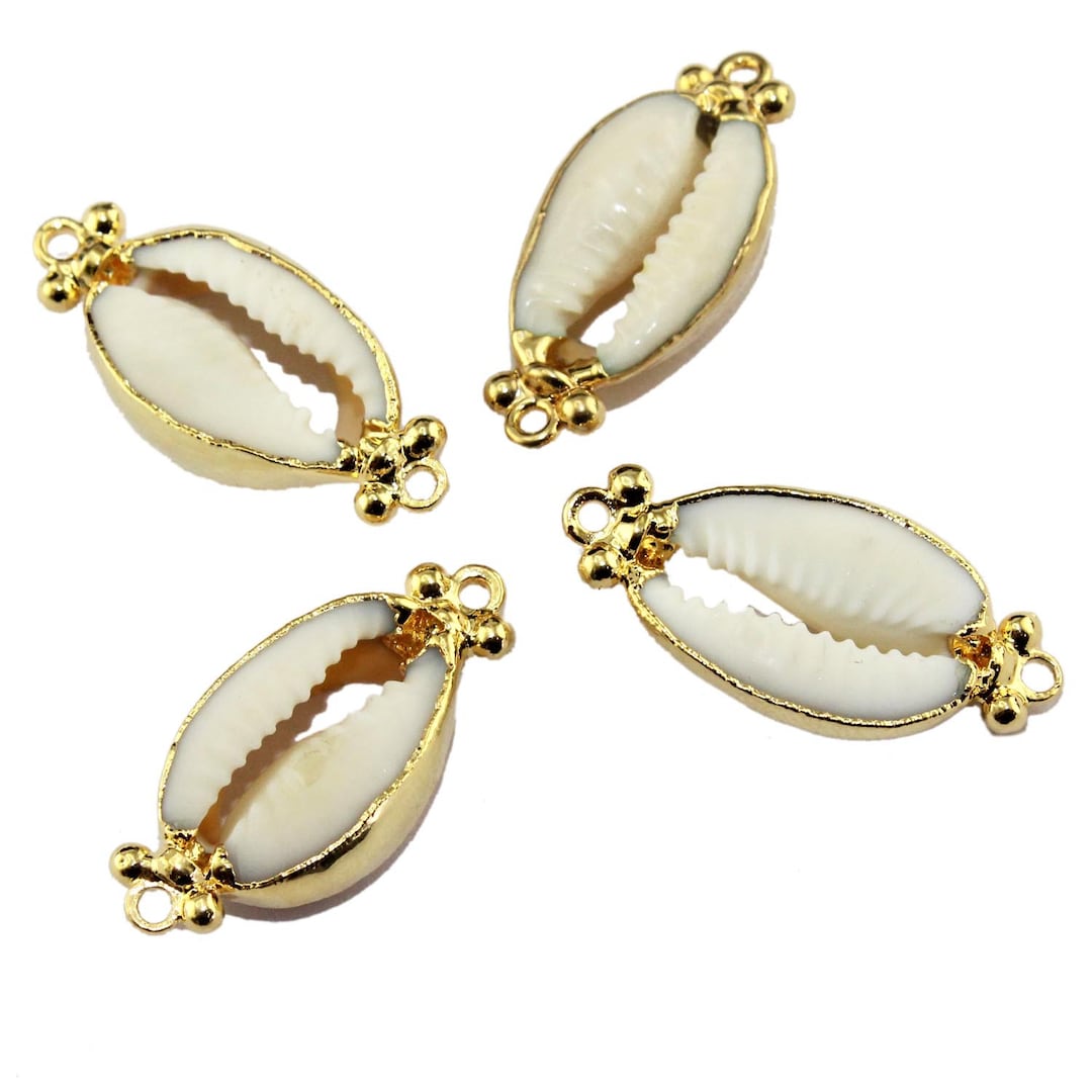 Natural Cowrie Shells Gold Plated Bracelet Connectors, Gold Border ...