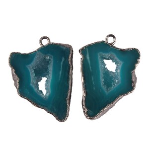 Rust Orange Green Natural Geode Slice Black Rhodium Plated DIY | Etsy