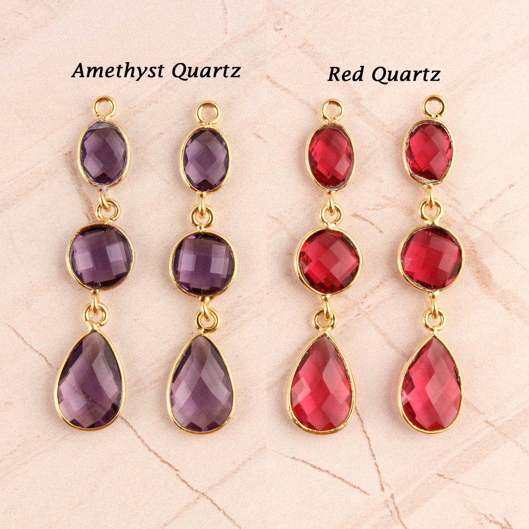 Gold Plated Hydro Quartz Earring Connectors: Checker Cut Gemstone DIY ...