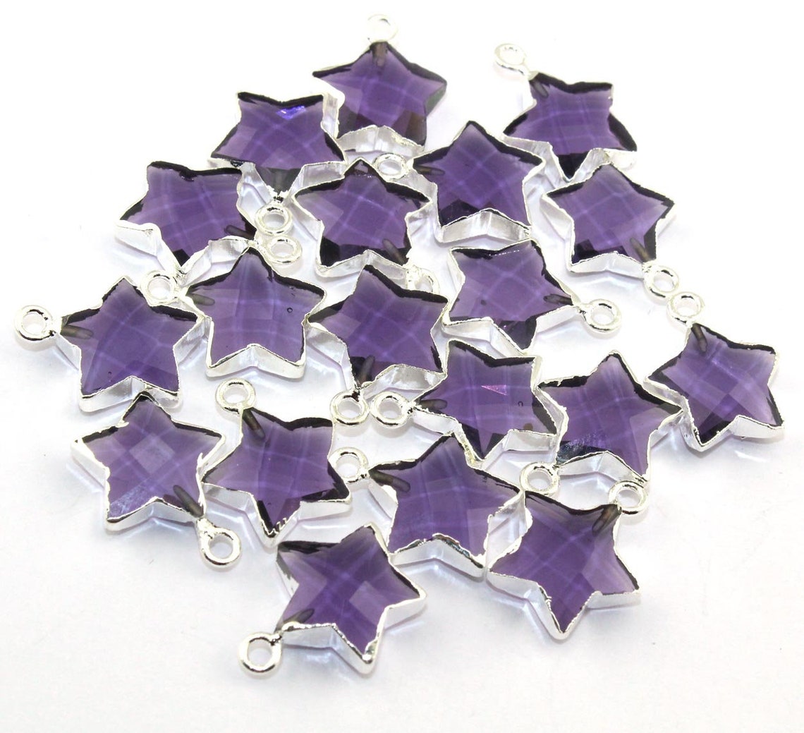 Amethyst Quartz Star Connectors: Silver Electroplated Gemstone Charms ...