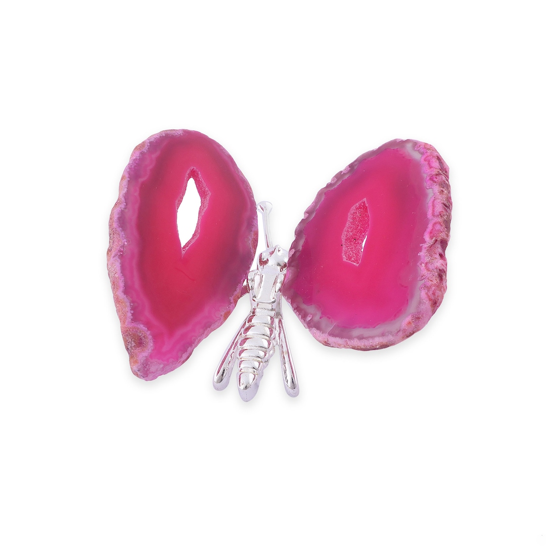 Pink Agate Slice Butterfly Stands, Natural Agate Slice Gemstone ...